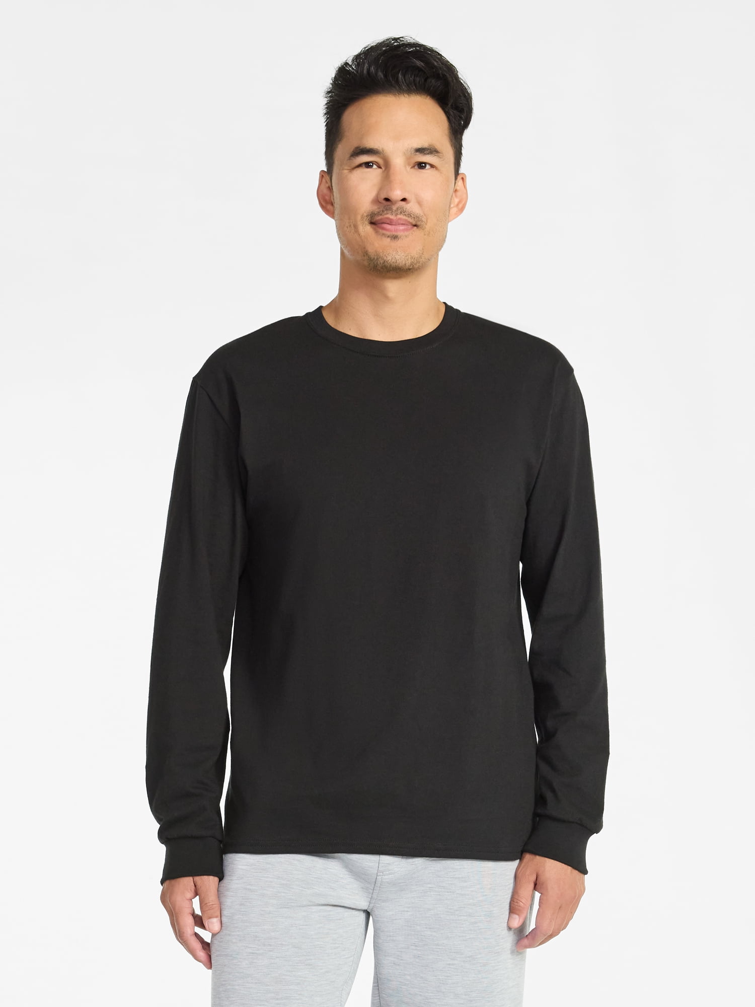Athletic Works Men's and Big Men's Cotton Tee with Long Sleeves, Sizes ...