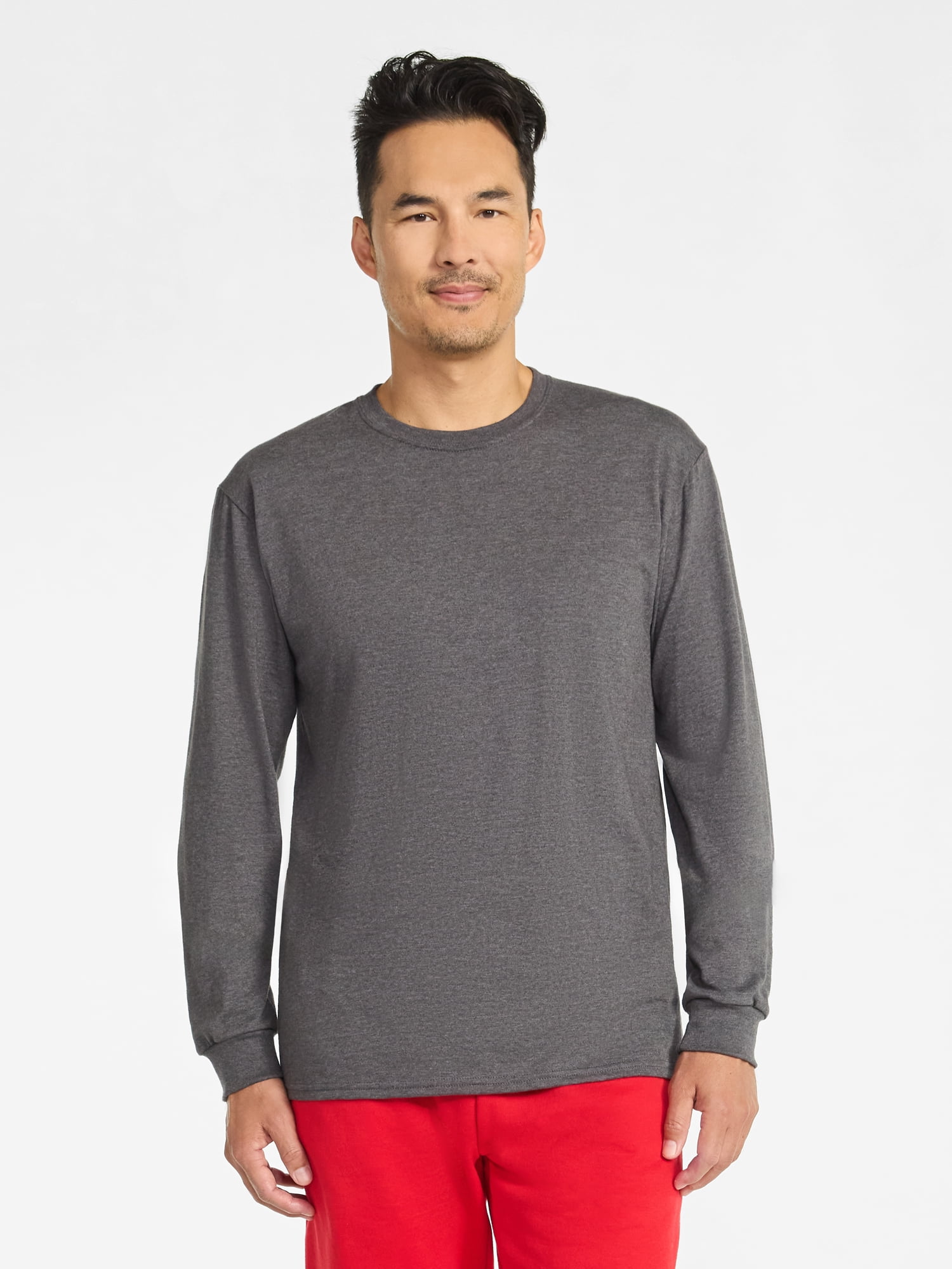 Athletic Works Men's and Big Men's Cotton Tee with Long Sleeves, Sizes ...