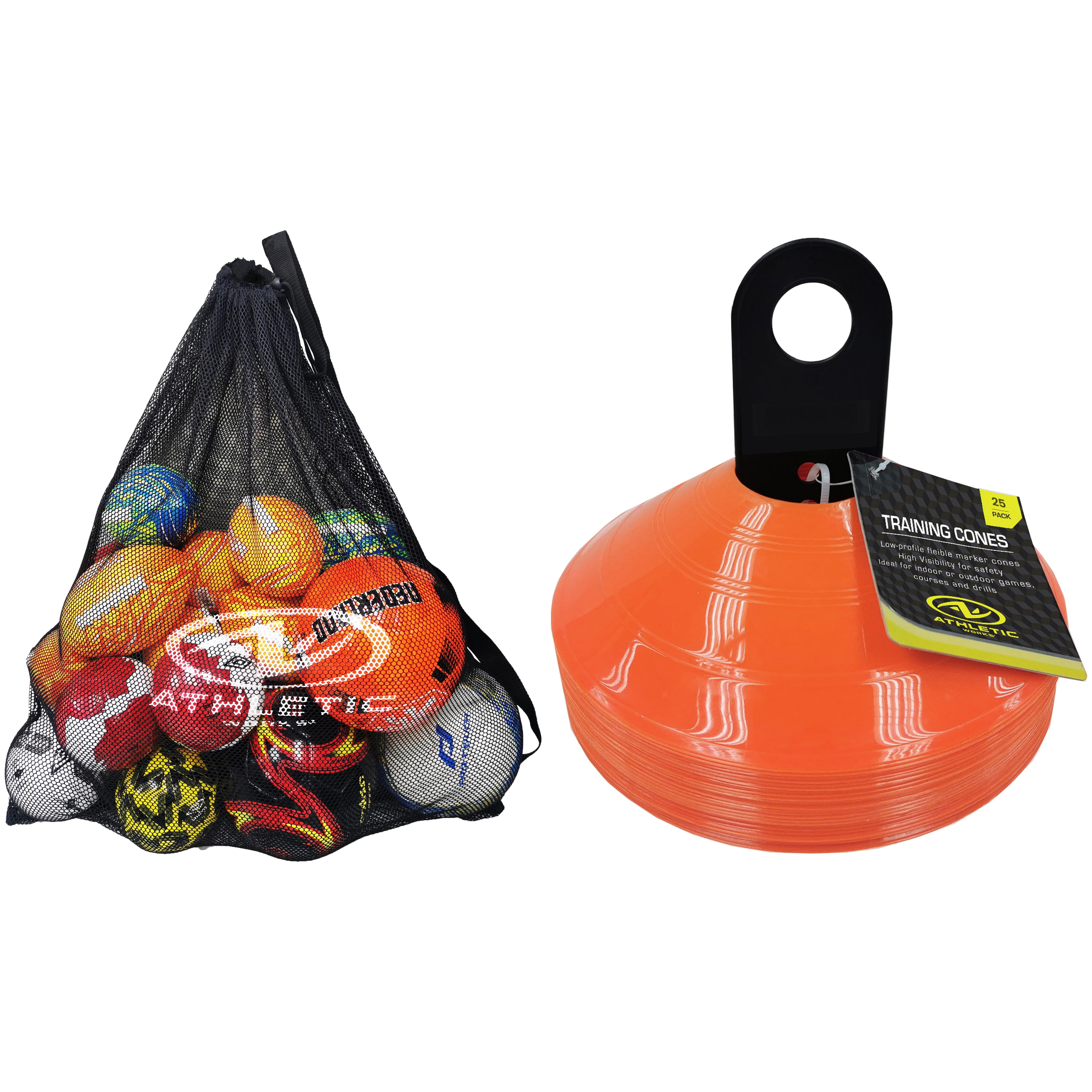 Athletic Works Mesh Sports Ball Bag + Athletic Works 25pk Cones ...