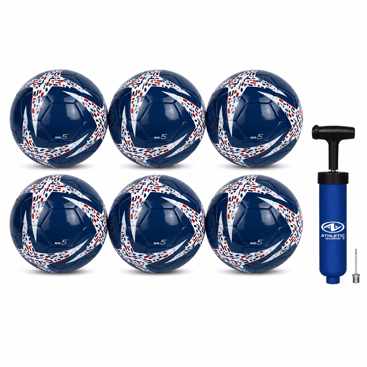 Athletic Works Size 5 Red, White & Blue Soccer Ball (6-Pack) with Pump ...