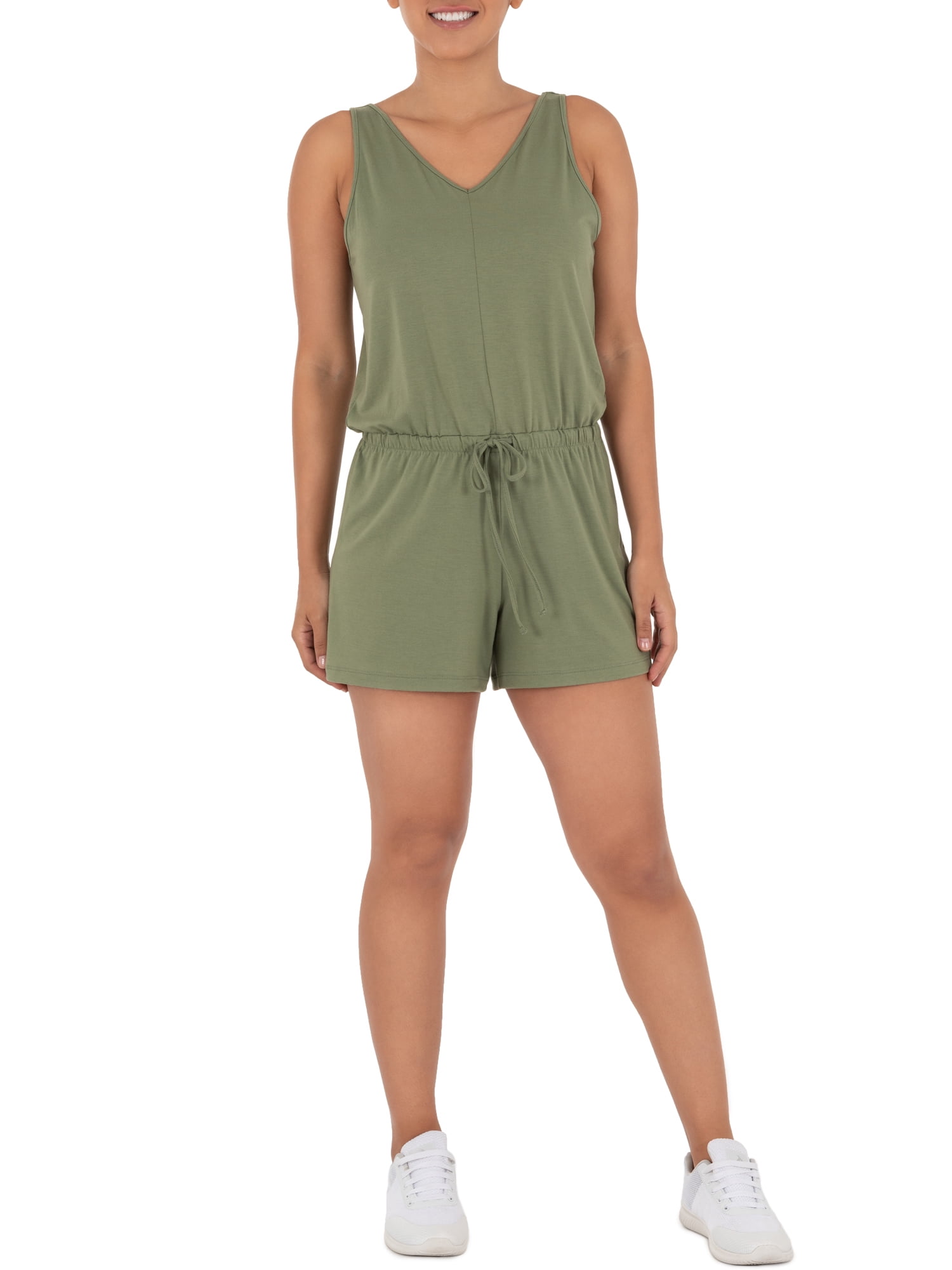 Athletic Works Women's Athleisure Double V-Neck Romper - Walmart.com