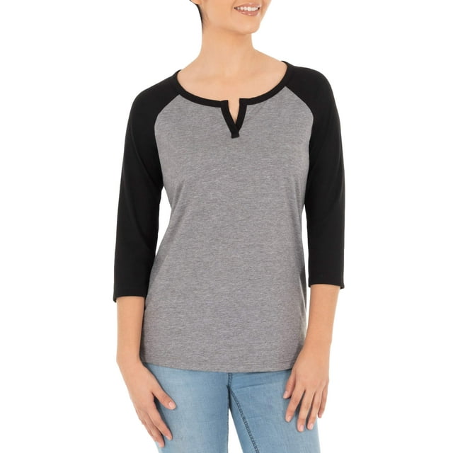 Athletic Works Women's Athleisure Split Neck Baseball T-shirt - Walmart.com