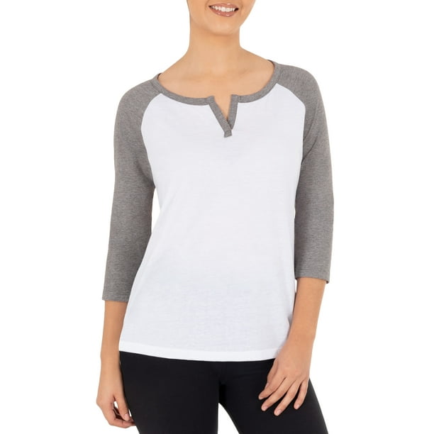 Athletic Works Women's Athleisure Split Neck Baseball T-shirt - Walmart.com