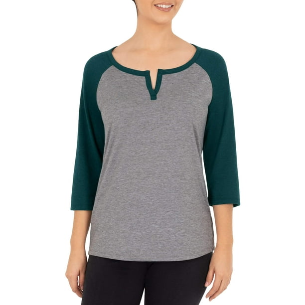 Athletic Works Women's Athleisure Split Neck Baseball T-shirt - Walmart.com