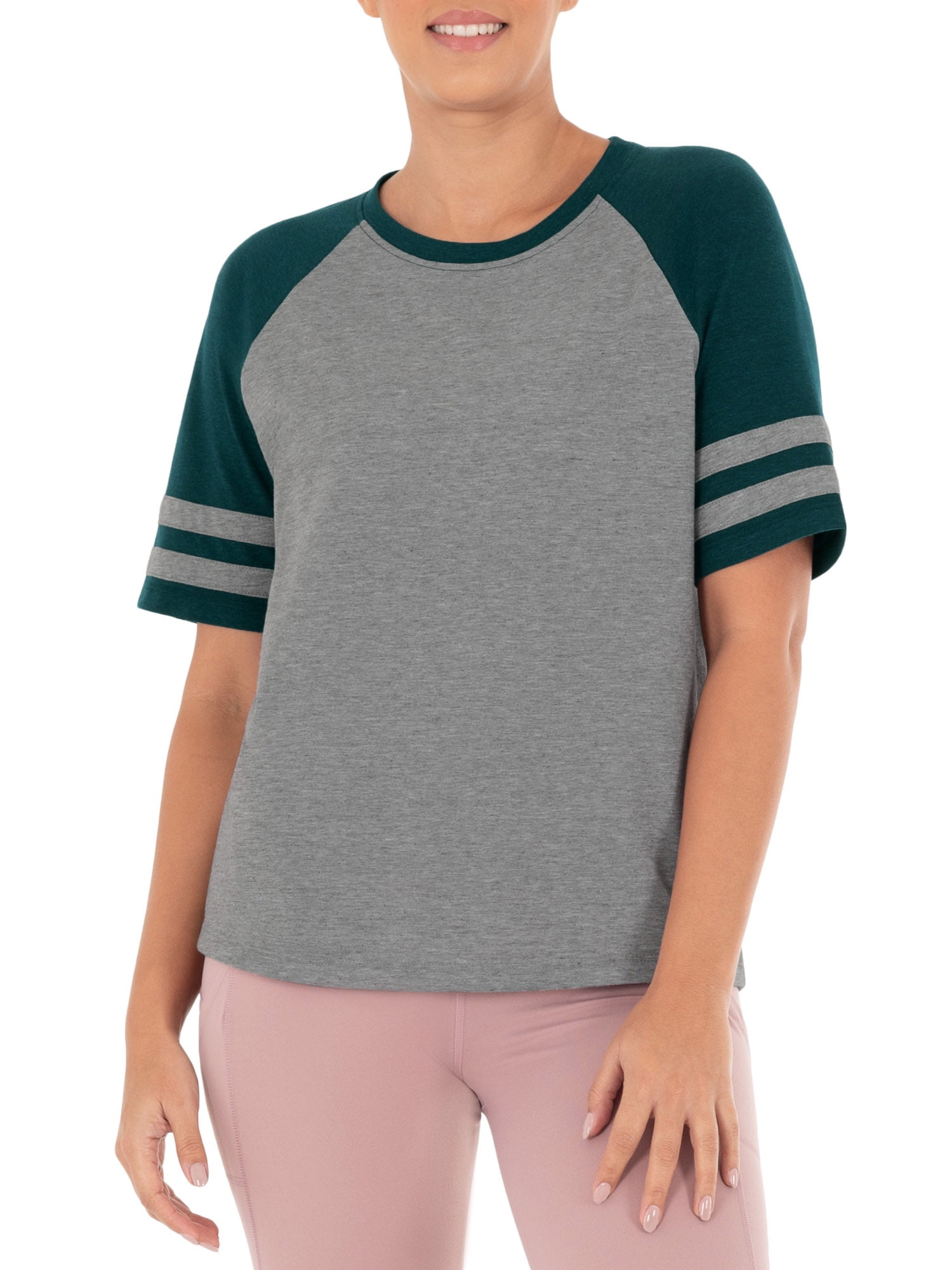 Athletic Works Women's Varsity Stripe Baseball T-Shirt, S-XXL, Moisture ...