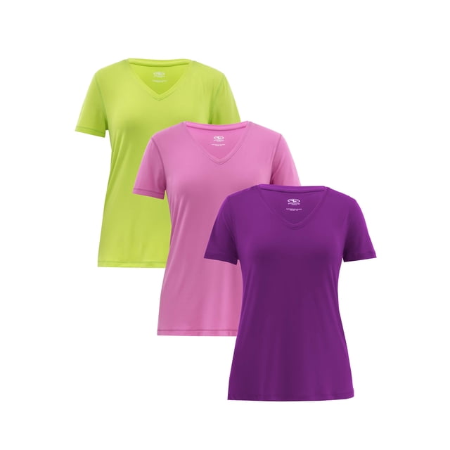 Athletic Works Women's Core Active Short Sleeve V-Neck T-Shirt, 3-Pack ...