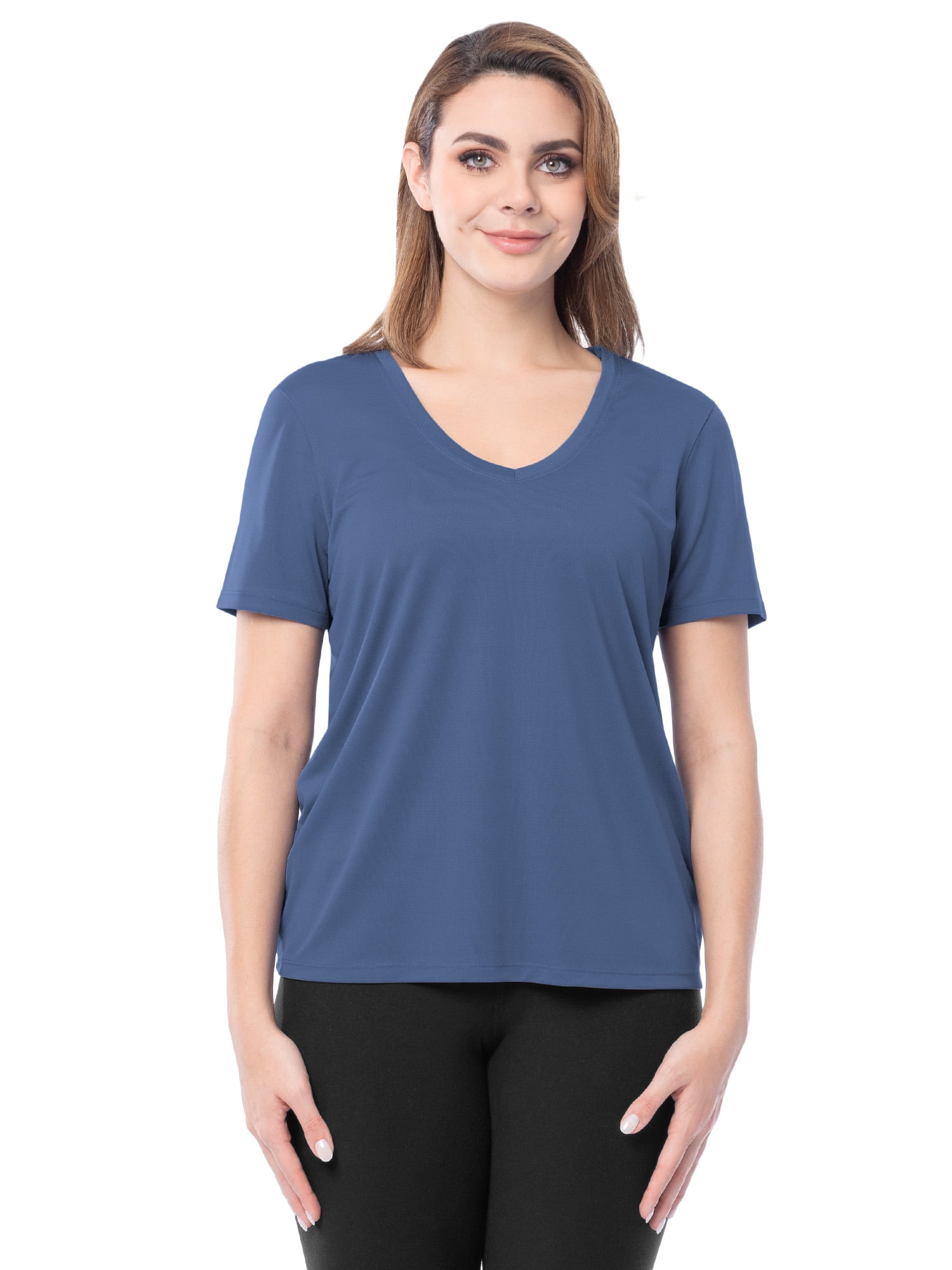 Athletic Works Women's V-Neck Short Sleeve T-Shirt XS-XXXL Recycled Polyester Workout Tee ...