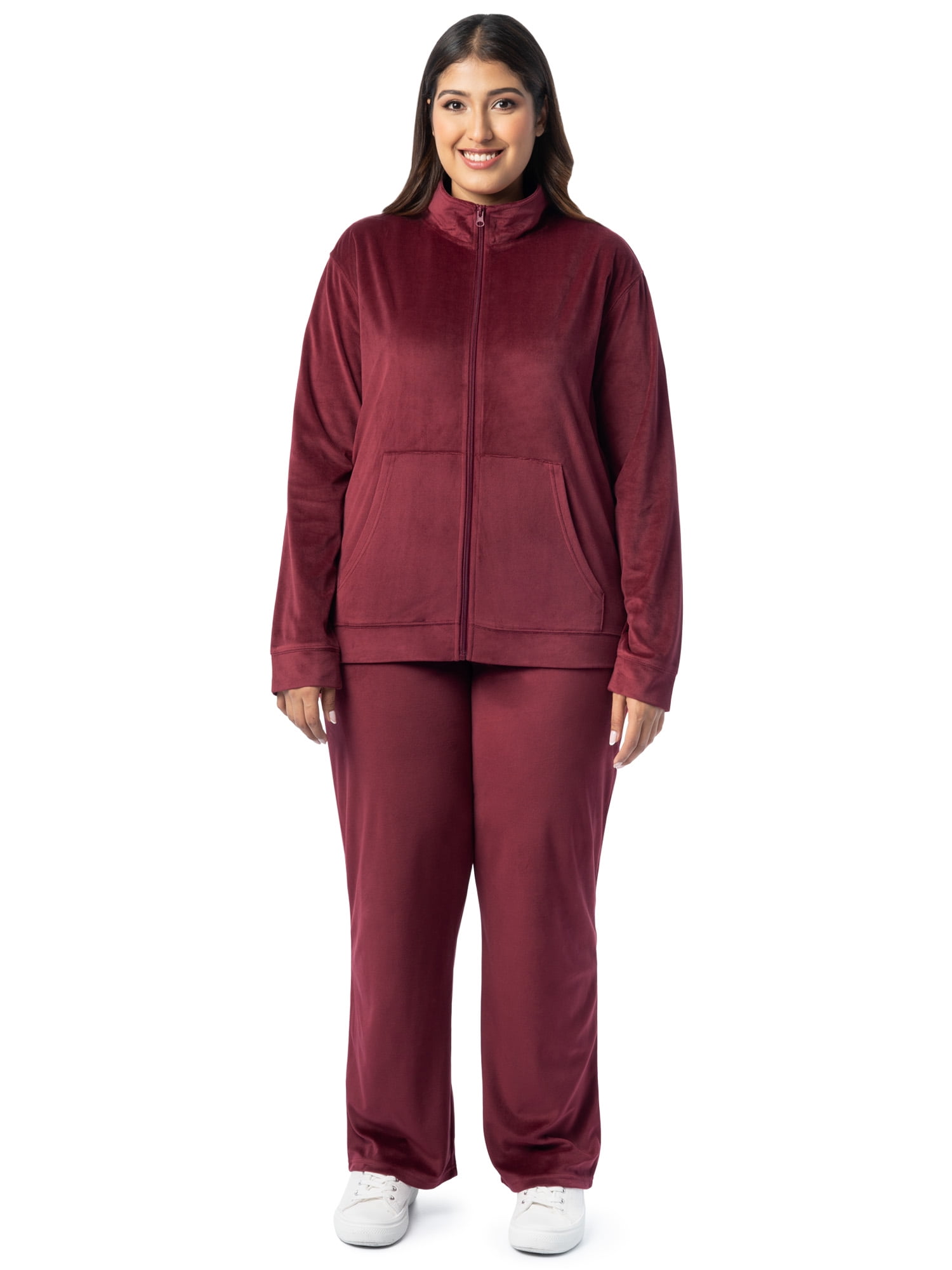 Athletic Works Women's Plus Velour Zip-Up Tracksuit Set, 2-Piece ...