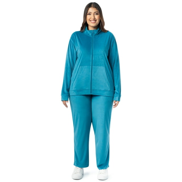 Athletic Works Women's Plus Essential Velour Jacket and Pant Tracksuit ...