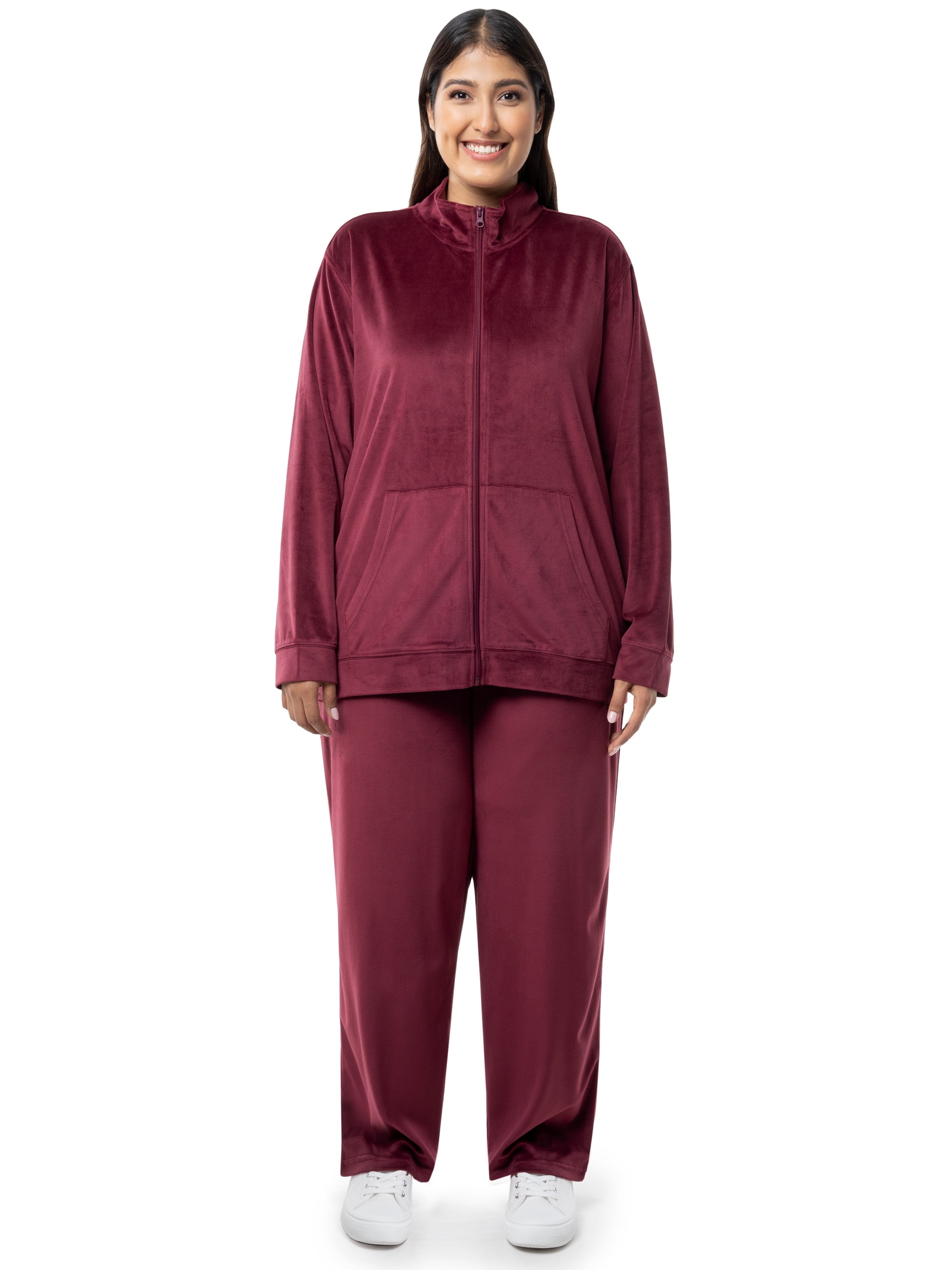 Athletic Works Women's Plus Size Active Velour Zip-Up Tracksuit Set, 2 ...