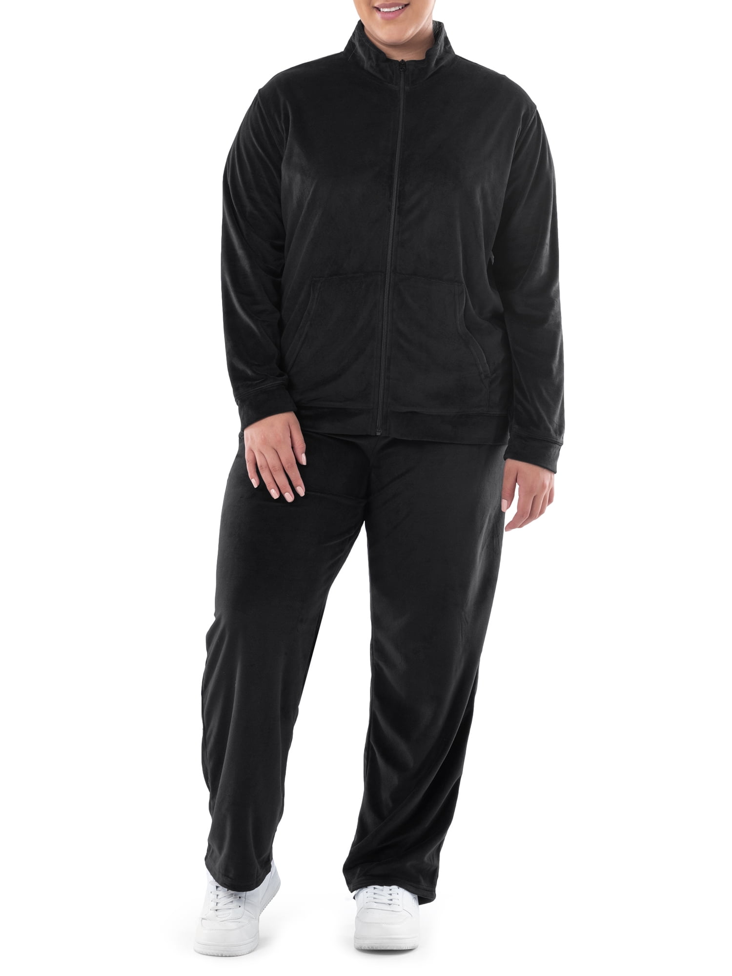 Athletic Works Women's Plus Size Active Velour Zip-Up Tracksuit Set, 2 ...