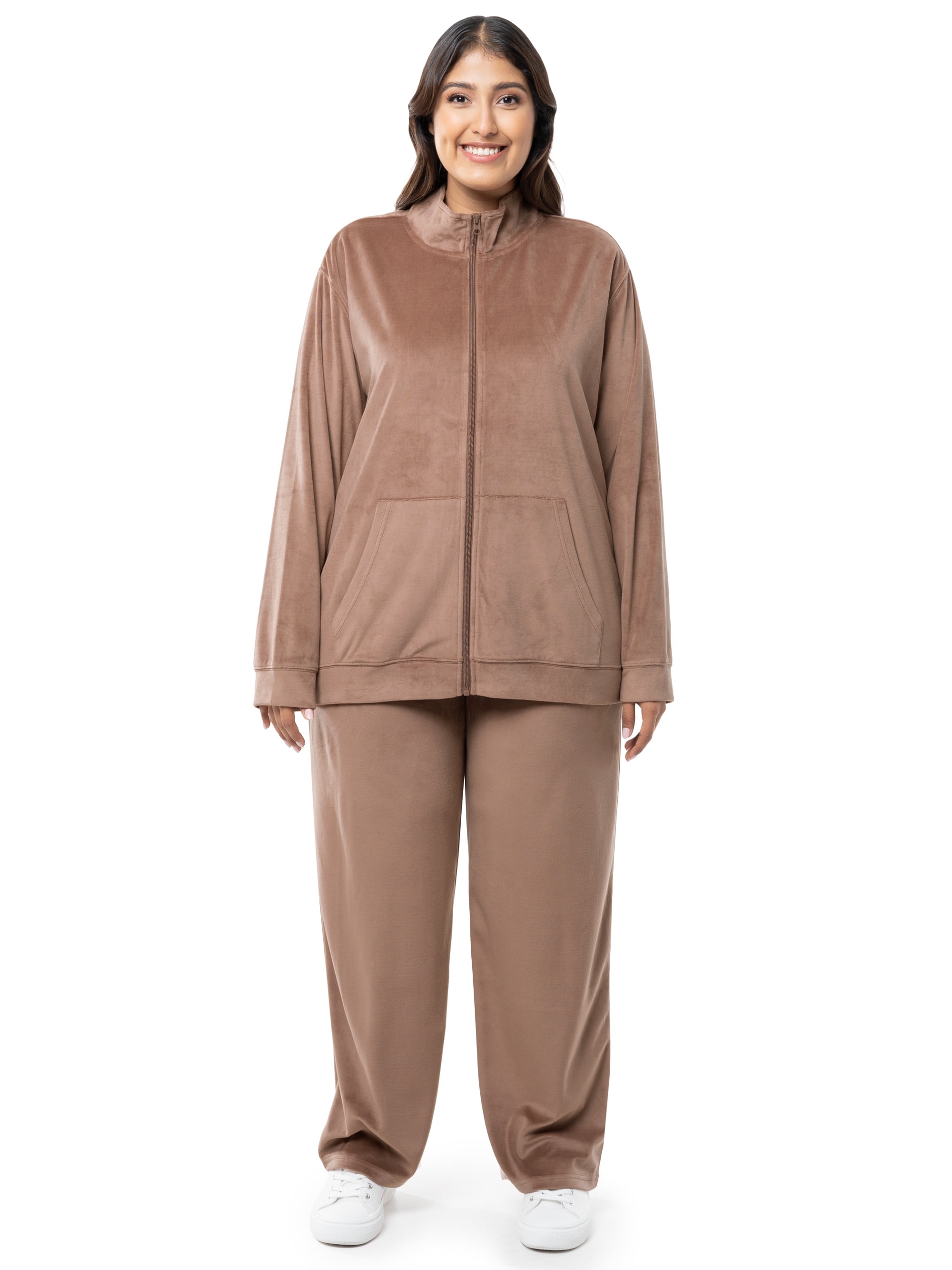 Athletic Works Women's Plus Size Active Velour Zip-Up Tracksuit Set, 2 ...