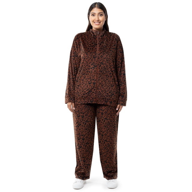 Athletic Works Women's Plus Size Active Velour Zip-Up Tracksuit Set, 2 ...