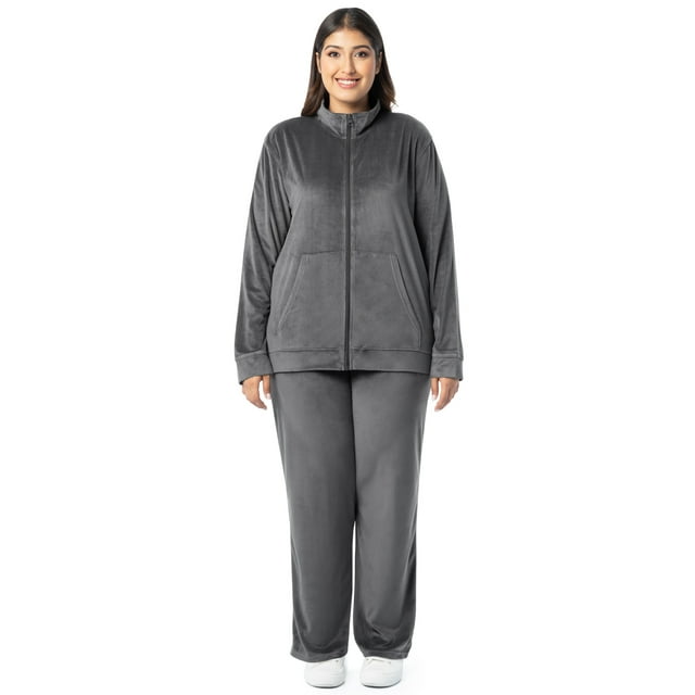 Athletic Works Women's Plus Size Velour Tracksuit Set, 2-Piece, Sizes ...