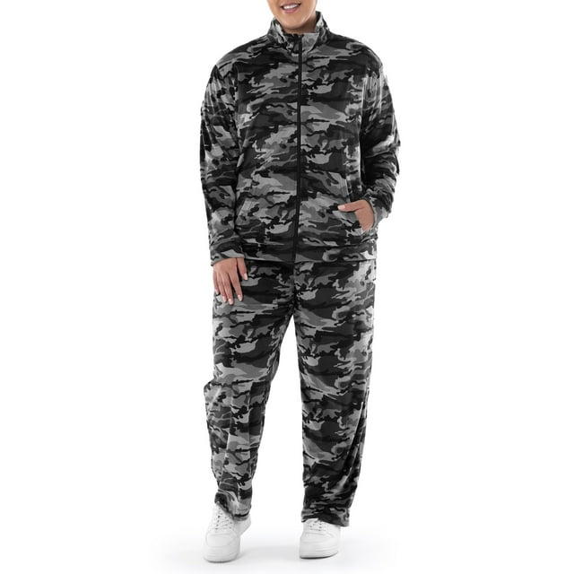 Athletic Works Women's Plus Size Active Velour Zip-Up Tracksuit Set, 2 ...