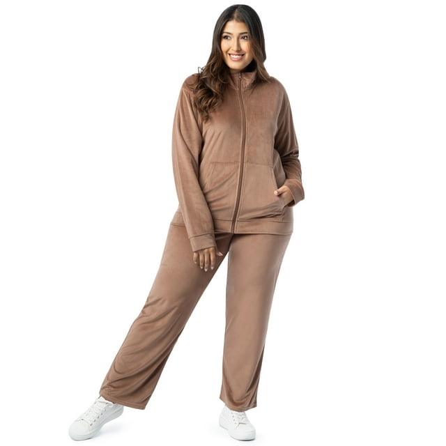 Athletic Works Women's Plus Size Active Velour Zip-Up Tracksuit Set, 2-Piece, Sizes 1X-4X ...