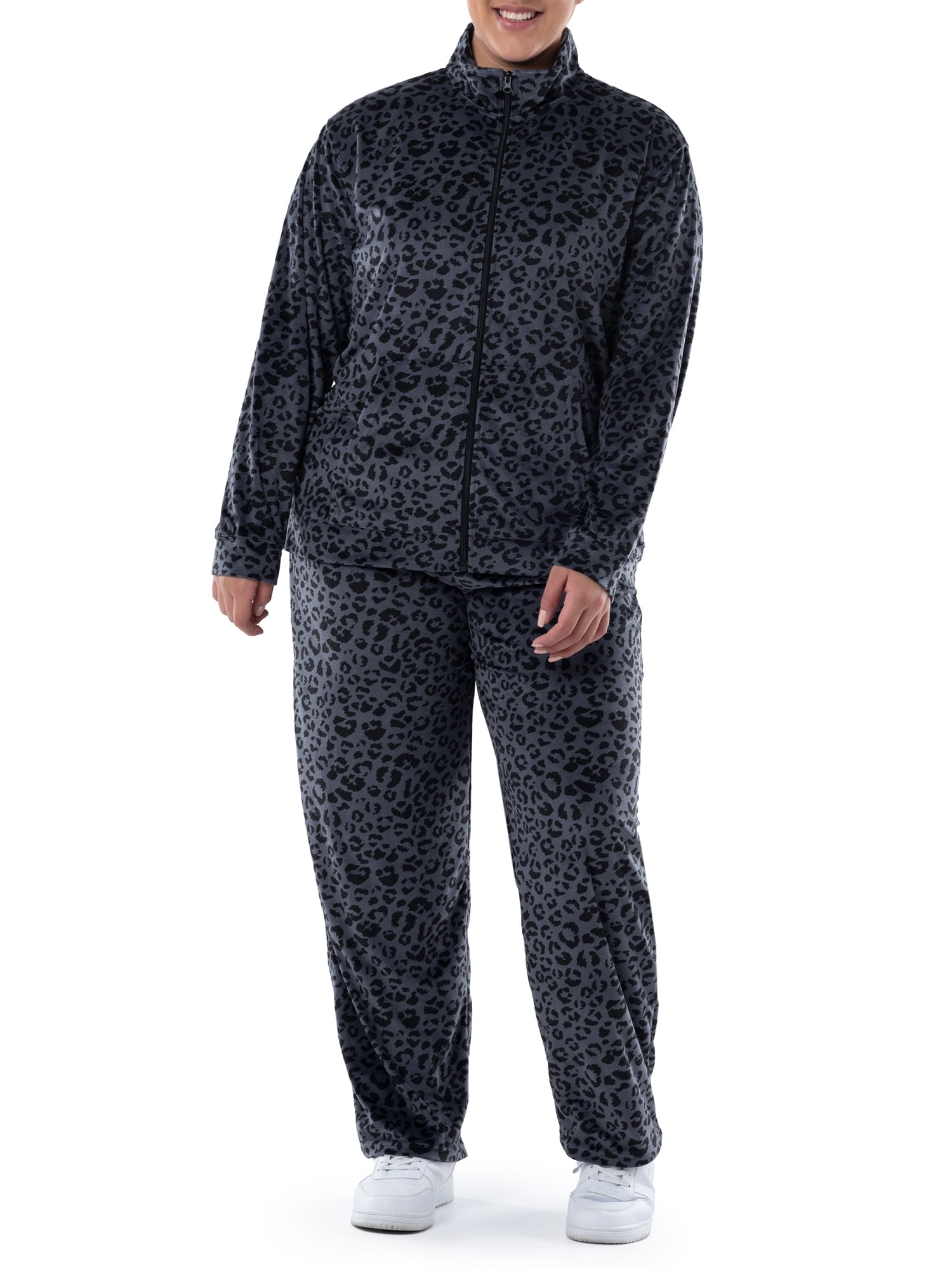 Athletic Works Women's Plus Size Active Velour Zip-Up Tracksuit Set, 2 ...