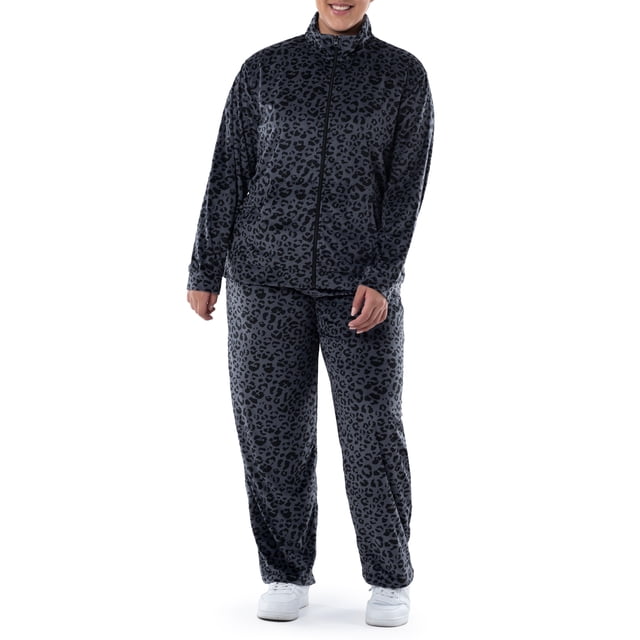 Athletic Works Women's Plus Size Active Velour Zip-Up Tracksuit Set, 2 ...