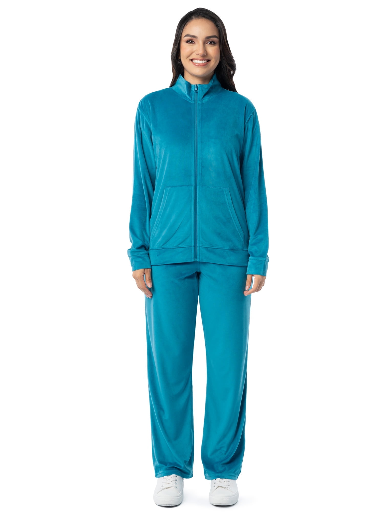Athletic Works Women's Soft Velour Zip-Up Track Jacket and Pant Set ...