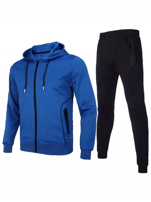 Athletic mens hoodie tracksuit set,casual jogging suits for men sport sweat suit(blue,M ...
