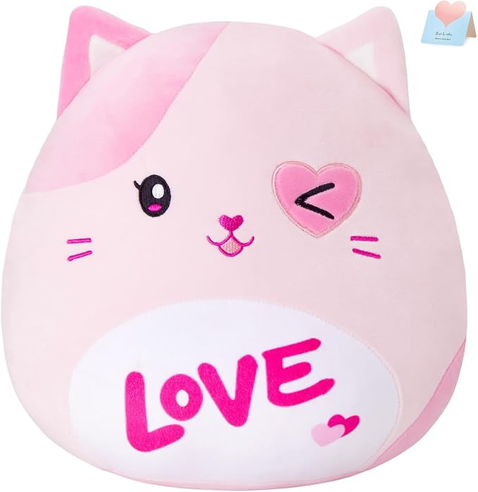 Athoinsu Cat Valentine's Day Plush Pillow Soft Squishy Kitty Stuffed ...