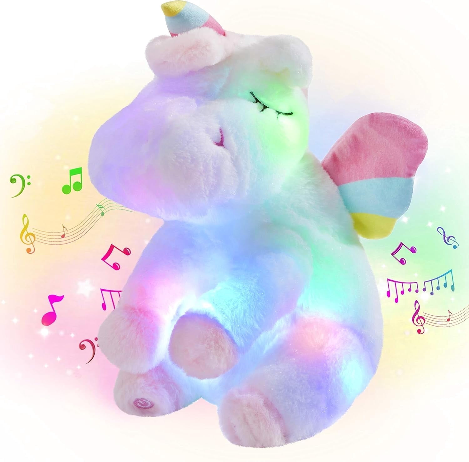 Athoinsu Musical Light up Unicorn Stuffed Animal Soft Furry Plush Toy ...
