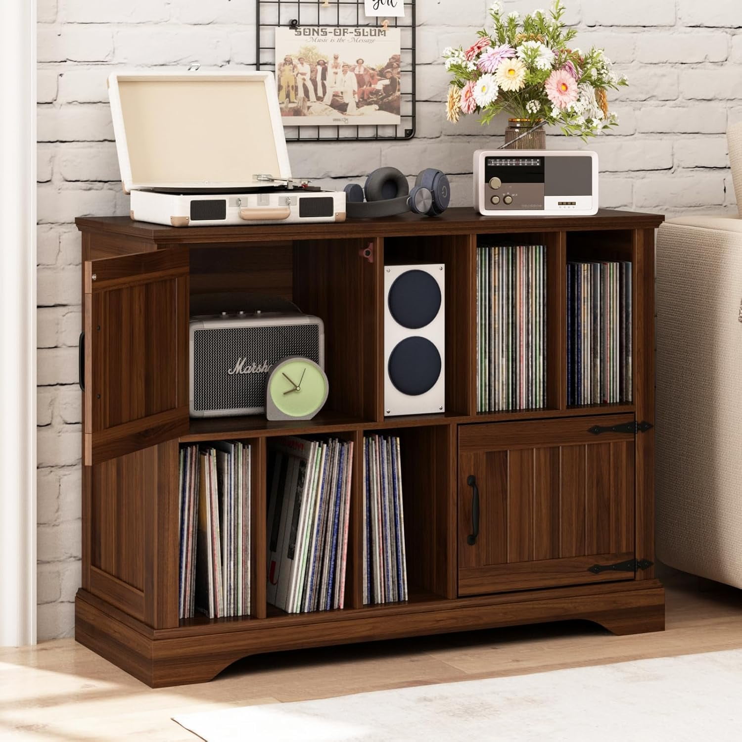 Athyrios Large Record Player Stand with Vinyl Storage - 39.5" Turntable ...