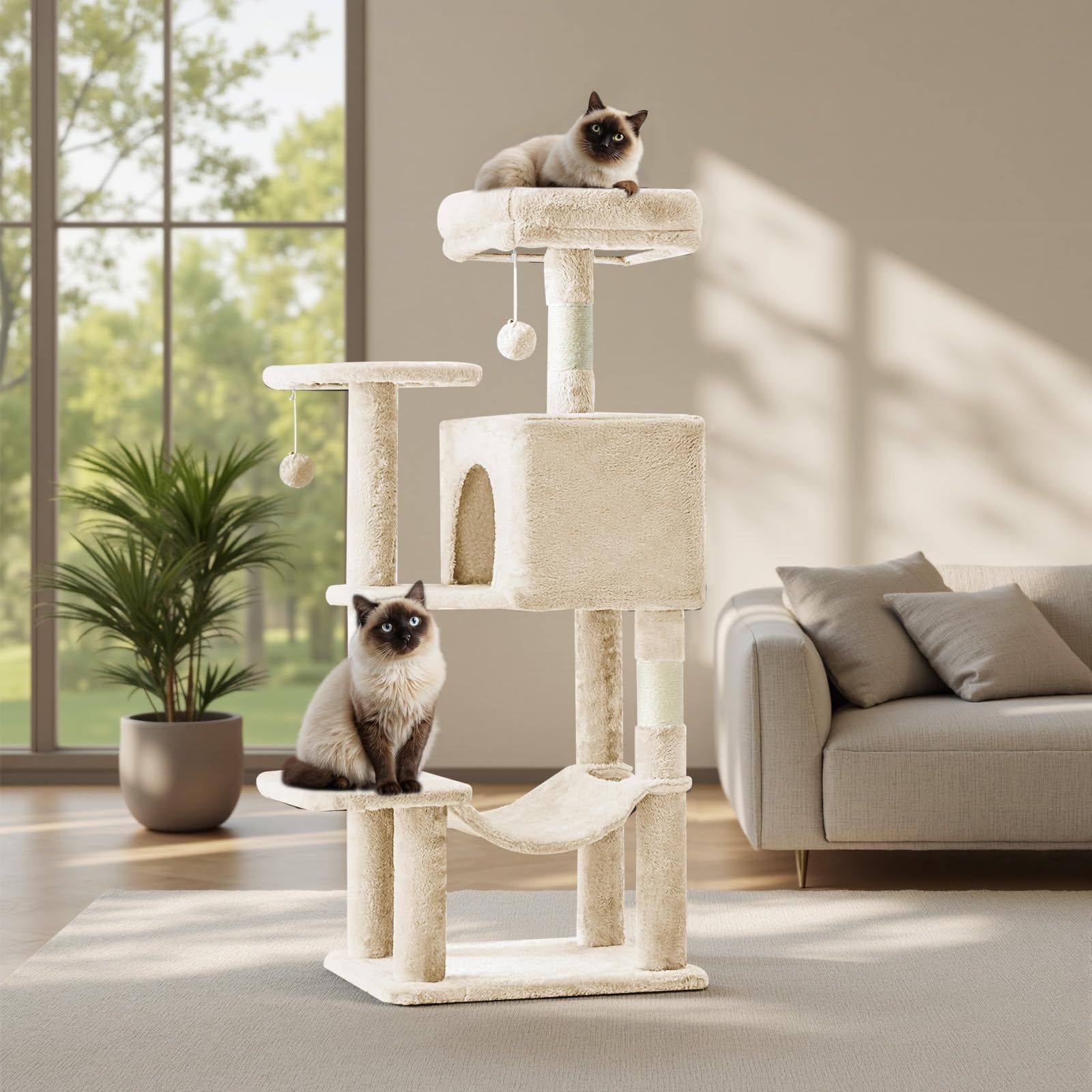 Atilioo 44 inch Cat Tree, Multi-Level Indoor Cat Tower with Condo ...