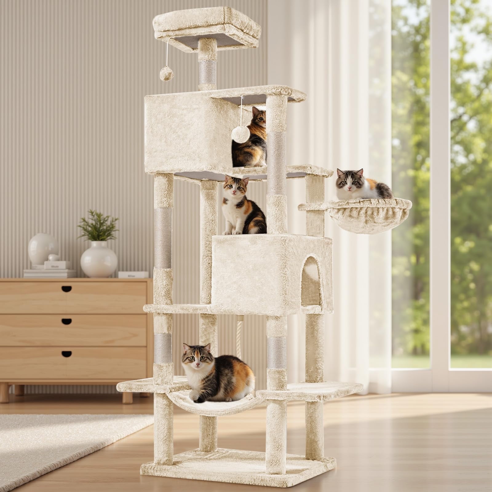 Atilioo 66 inch Cat Tree, Multi-Level Indoor Cat Tower with Condo ...