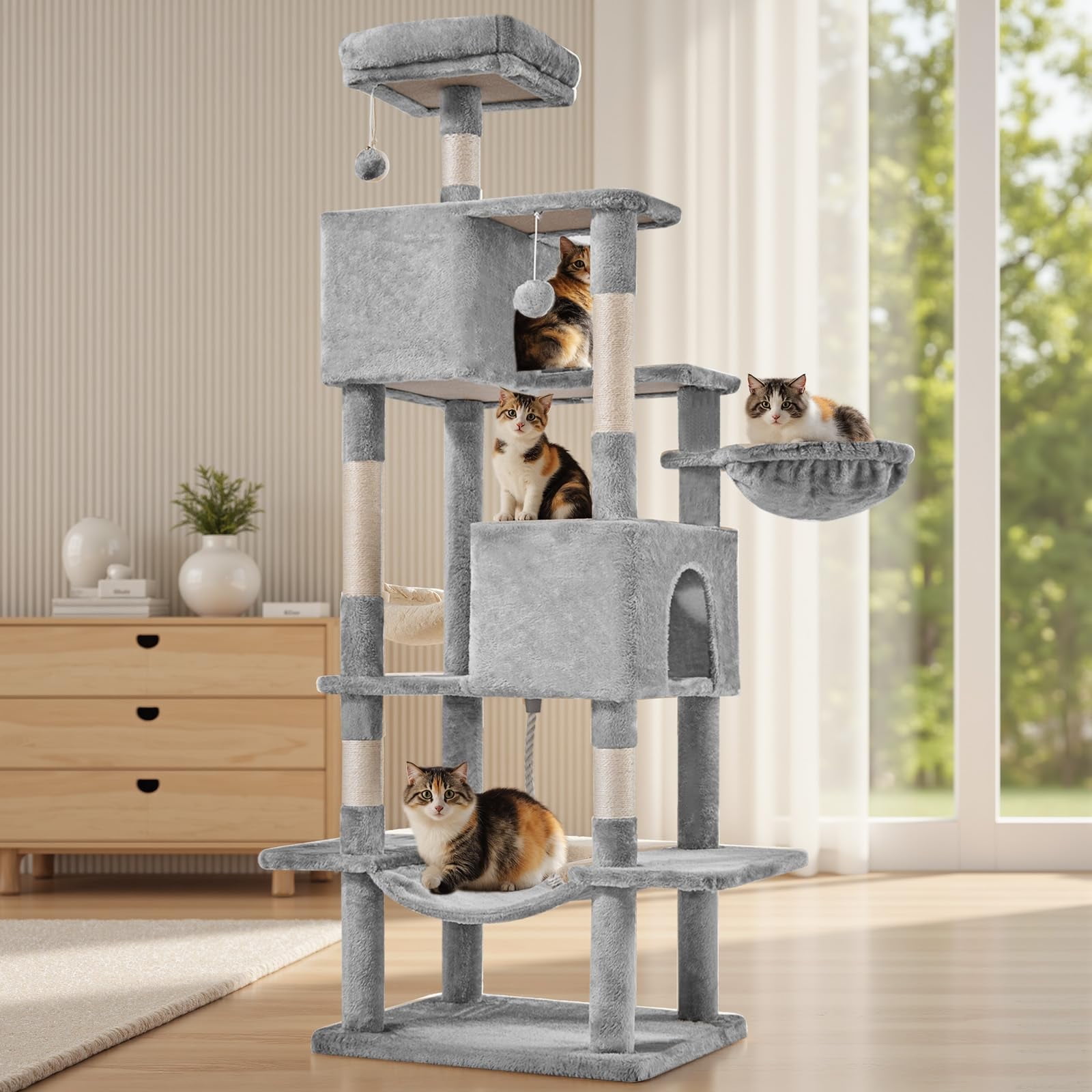 Atilioo 66 inch Cat Tree, Multi-Level Indoor Cat Tower with Condo ...