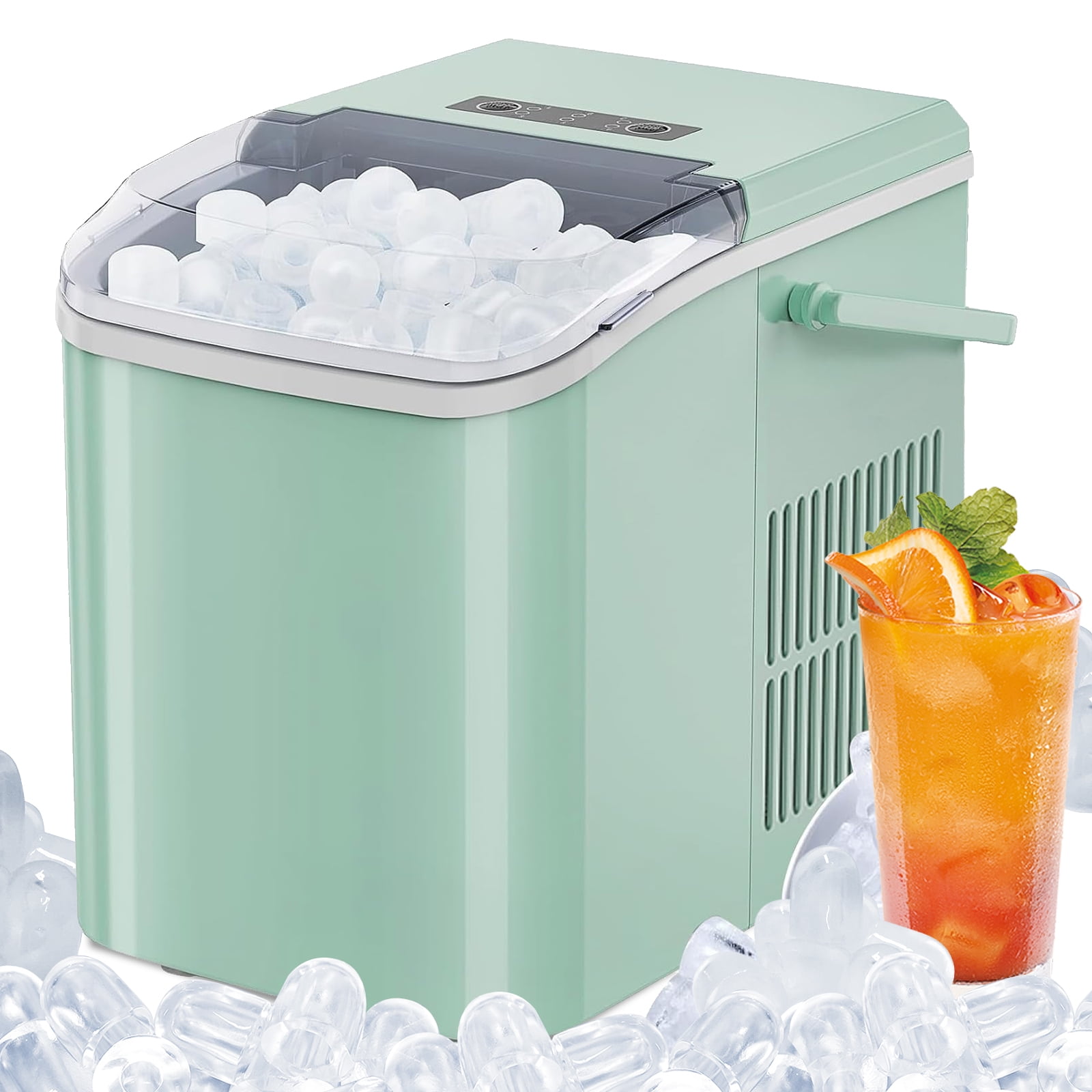Atilioo Countertop Ice Maker with Handle, Ice in 6Mins, 26 Lbs/24H, 2 ...