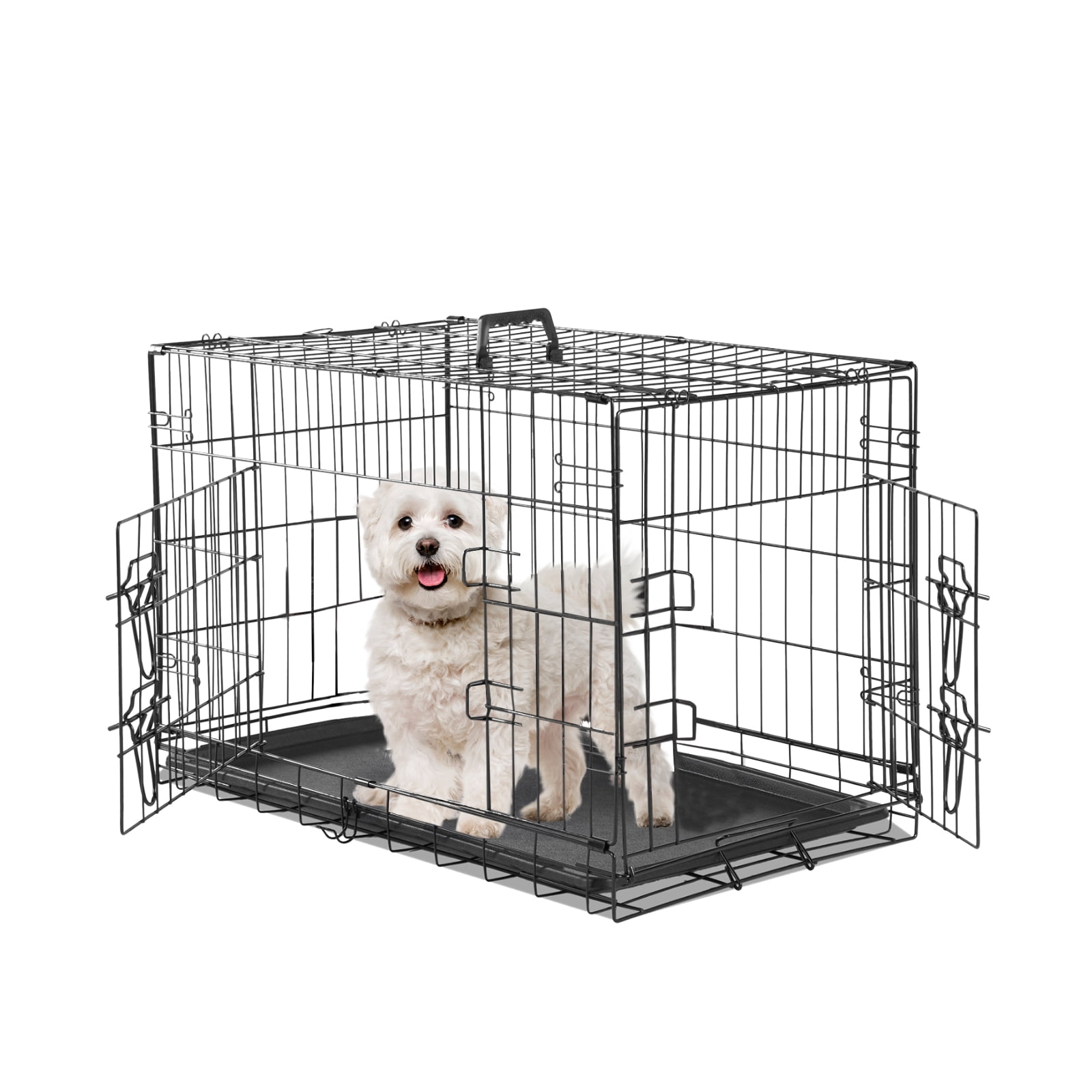 Atilioo Folding Pet Kennel, Double Door Metal Wire Dog Crate with ...