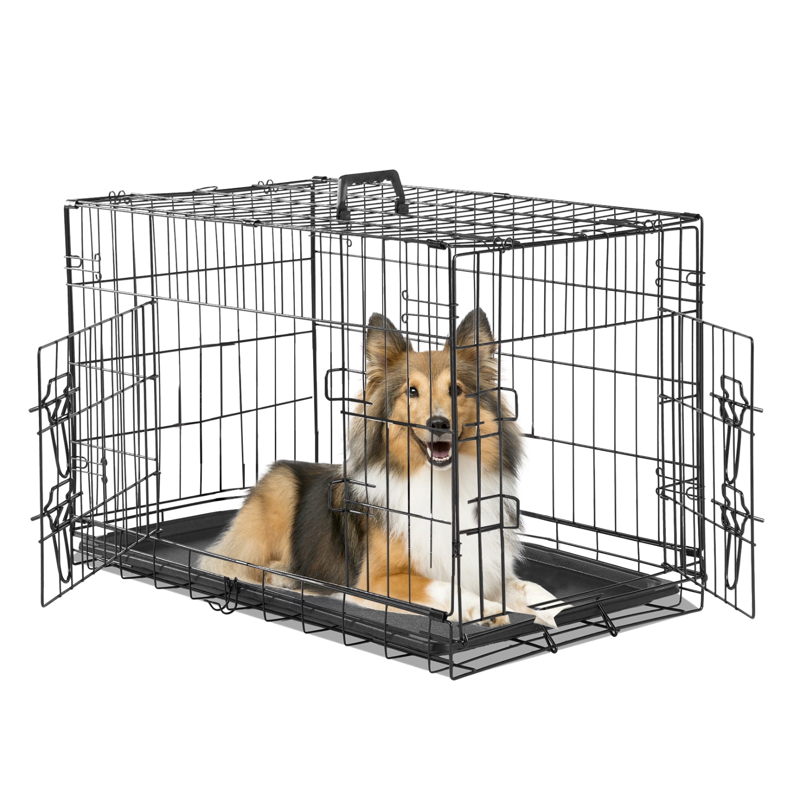 Atilioo Folding Pet Kennel, Double Door Metal Wire Dog Crate with ...