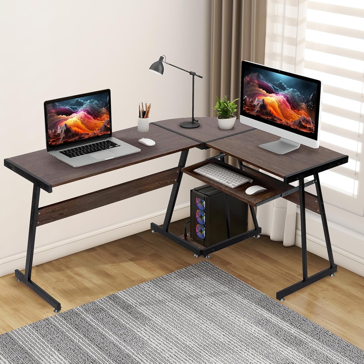 Atilioo Office Desk Corner L Shaped Workstation Laptop Table with ...