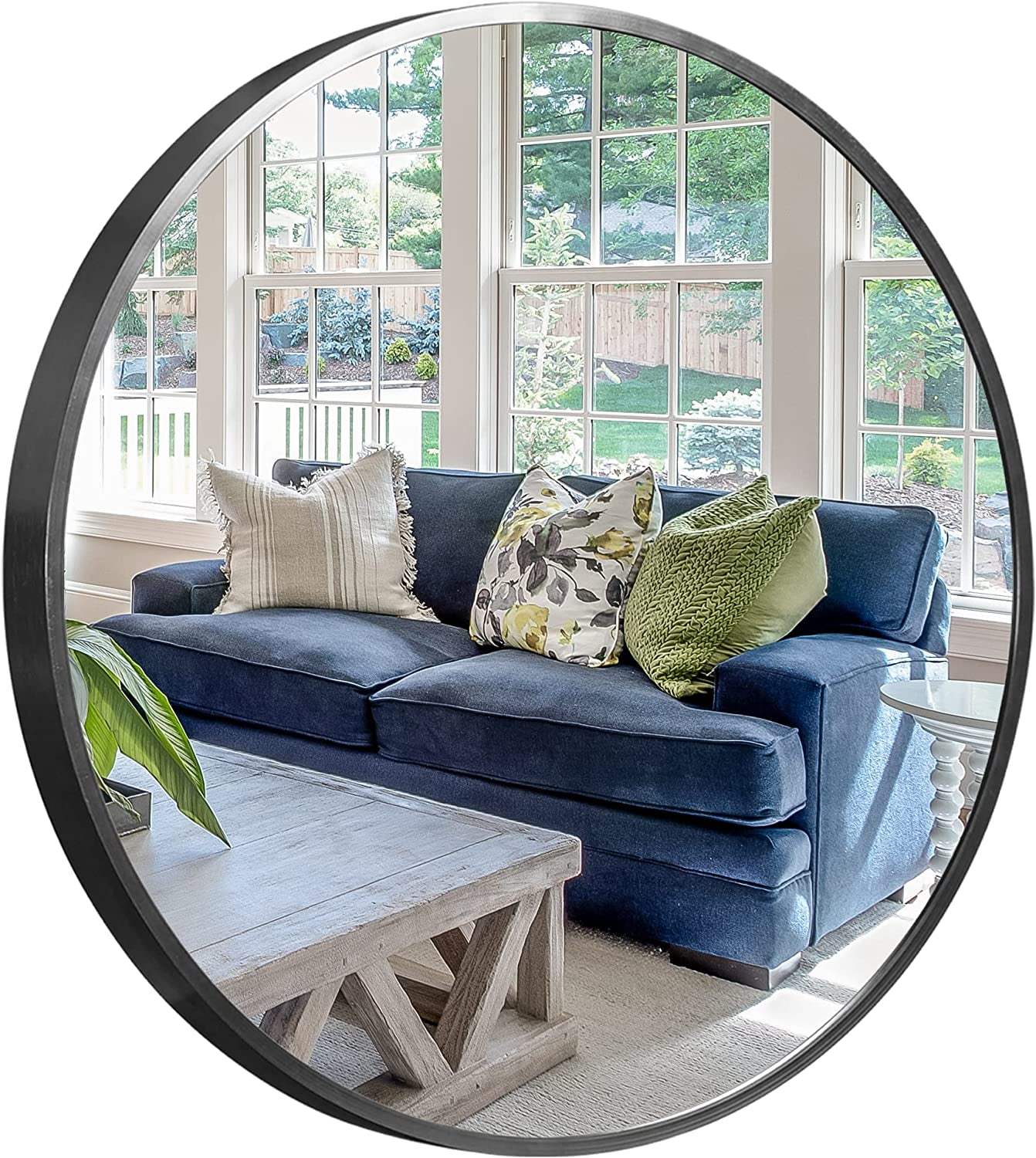 Atilioo Round Mirror 24 inch Circle Mirror Metal Framed Wall Mirror ...