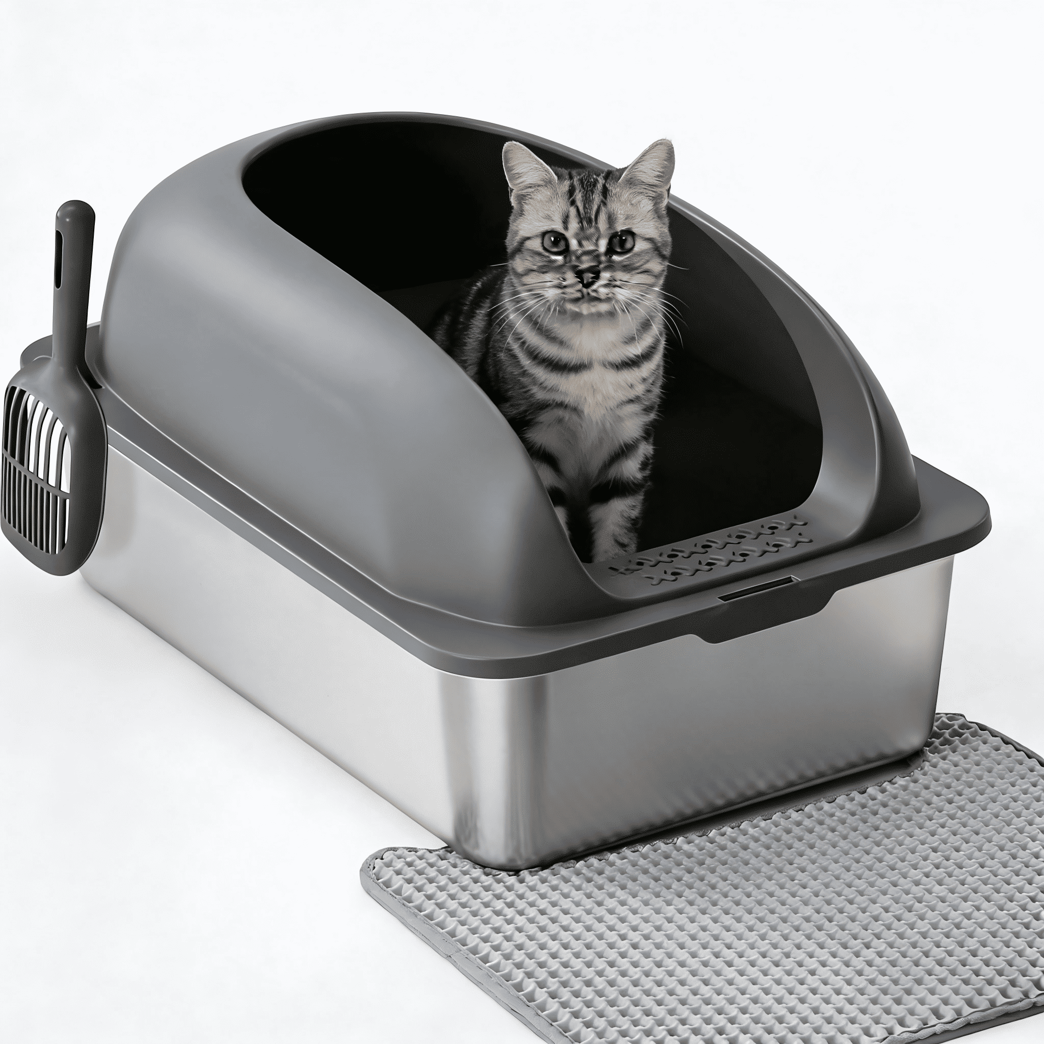 Atilioo Stainless Steel Cat Litter Box with Lid, Metal Litter Pan High ...