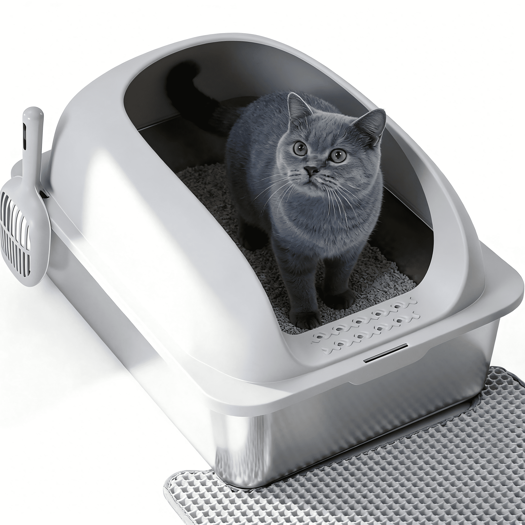 Atilioo Stainless Steel Cat Litter Box with Lid, Metal Litter Pan High ...