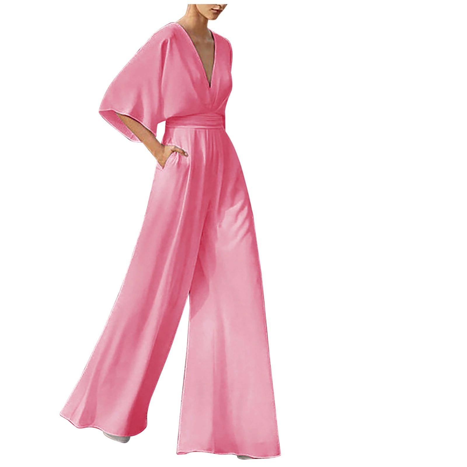 Atinetok Jumpsuits for Women Dressy Business Empire Waist Wide Leg Maxi ...