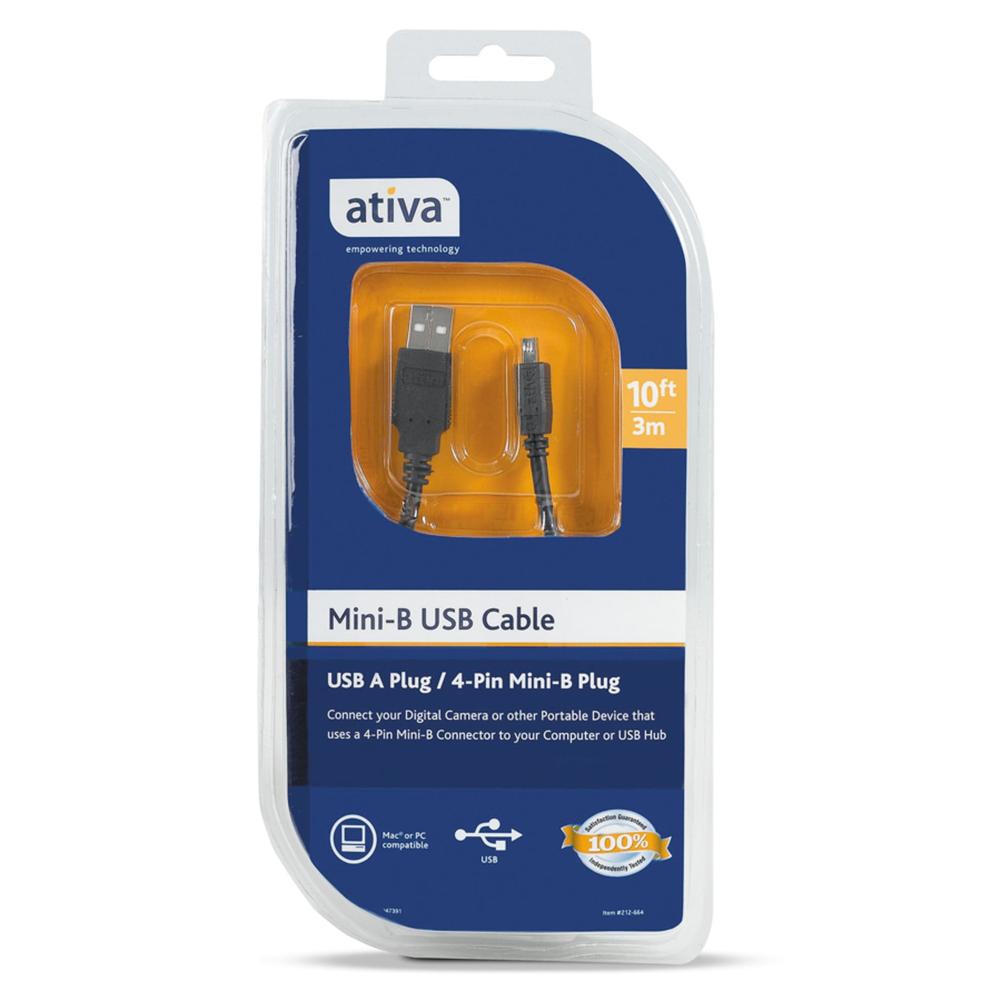 Ativa™ USB A To 4-Pin Mini-B Device Cable, 10', Gray - Walmart.com