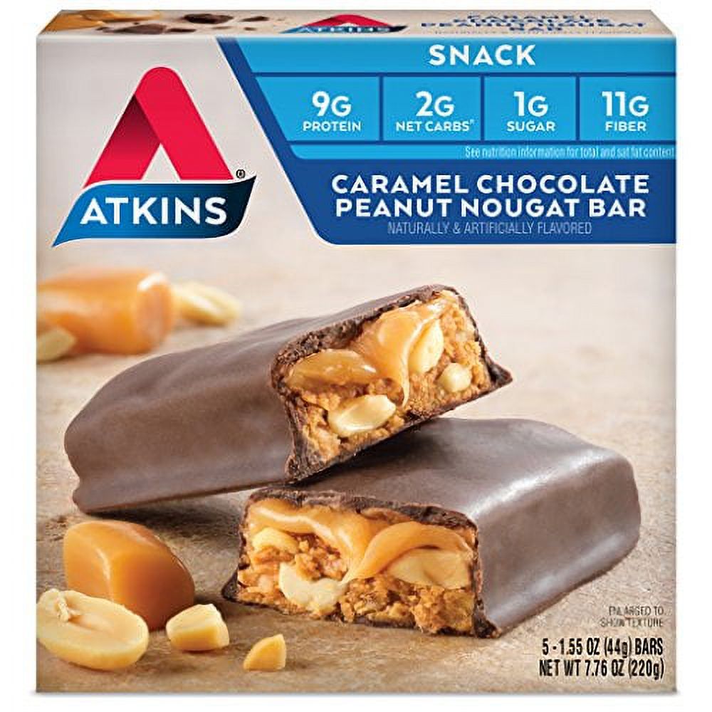 Atkins Caramel Chocolate Peanut Nougat Snack Bar, Protein Snack, High ...