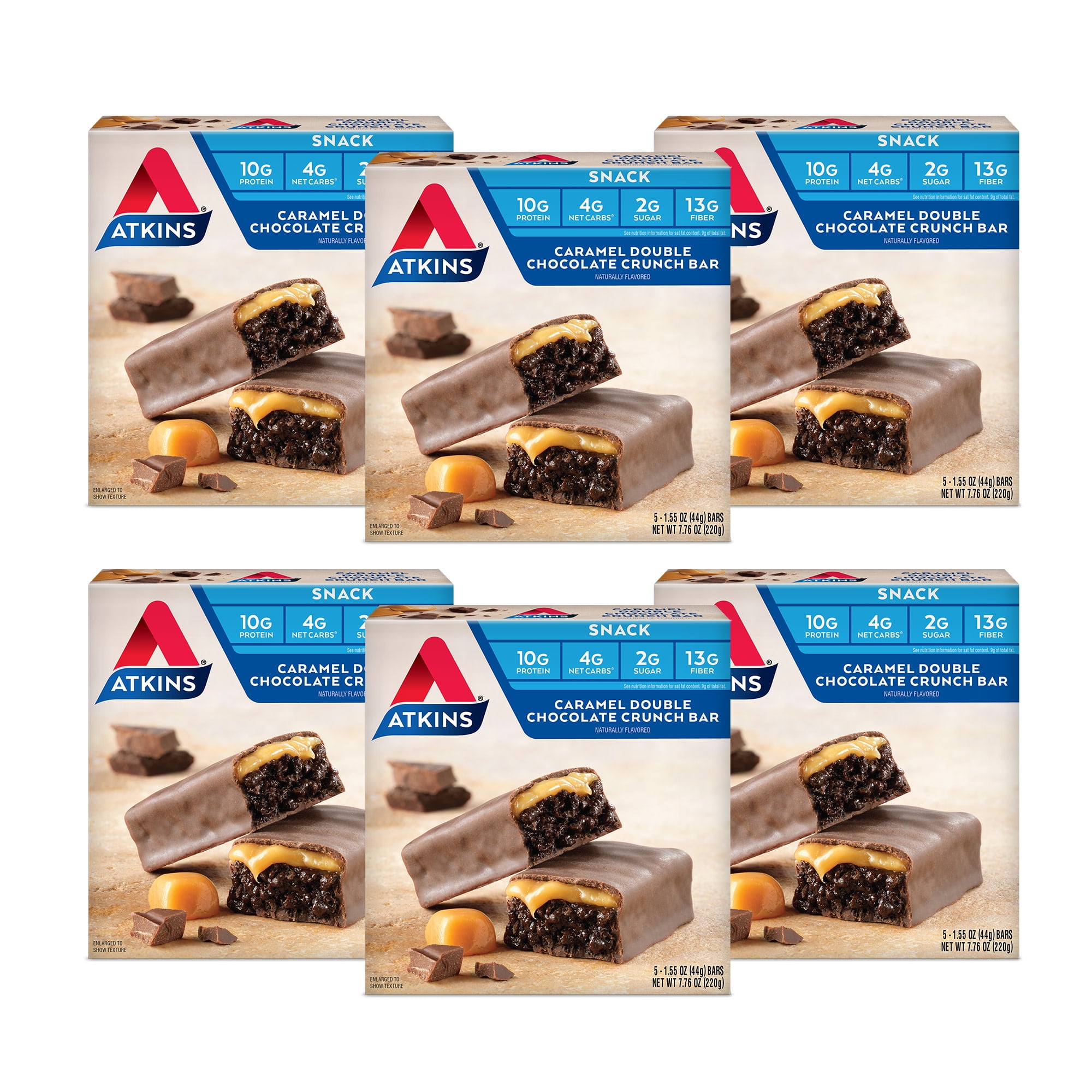 Atkins Caramel Double Chocolate Crunch Protein Snack Bar, High in Fiber ...