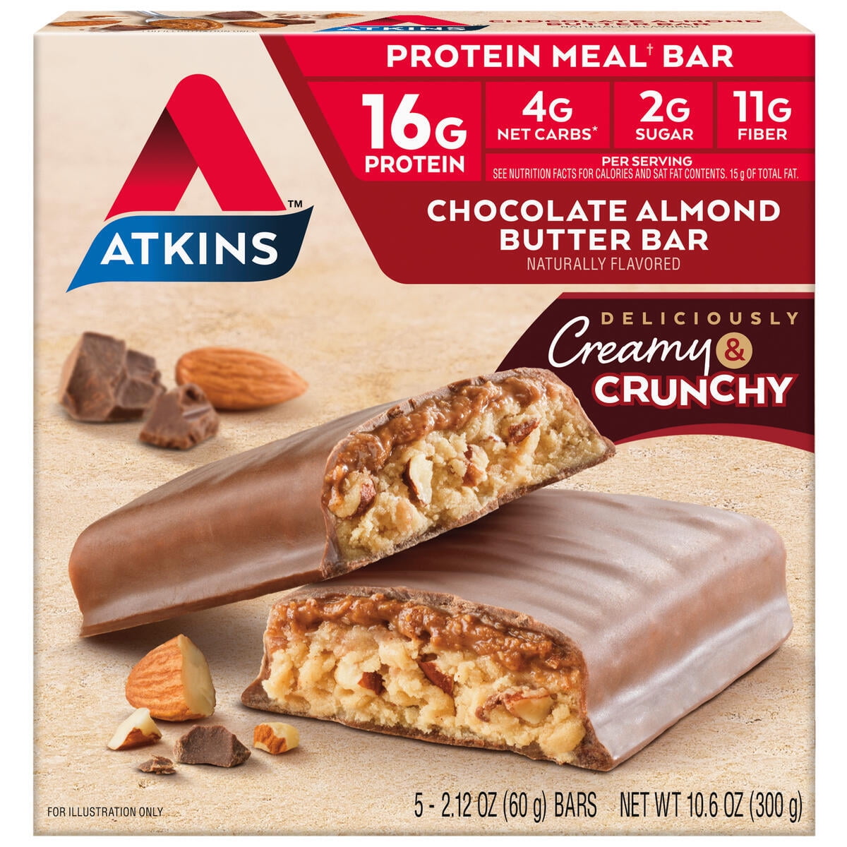 Atkins Chocolate Almond Butter Meal Bar 5pk - Walmart.com