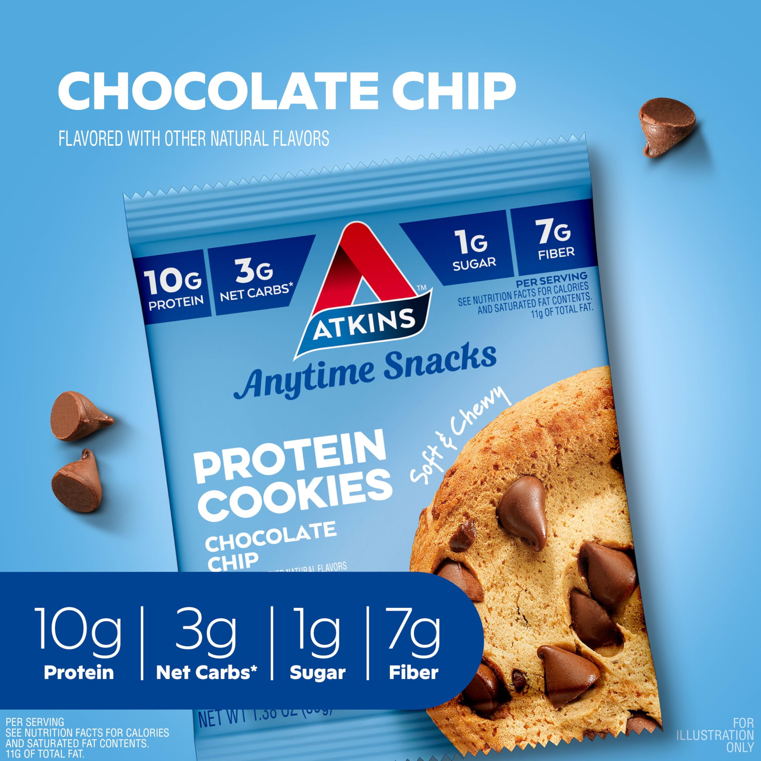 Atkins Chocolate Chip FEV6 Protein Cookie, Protein Dessert, Rich in ...