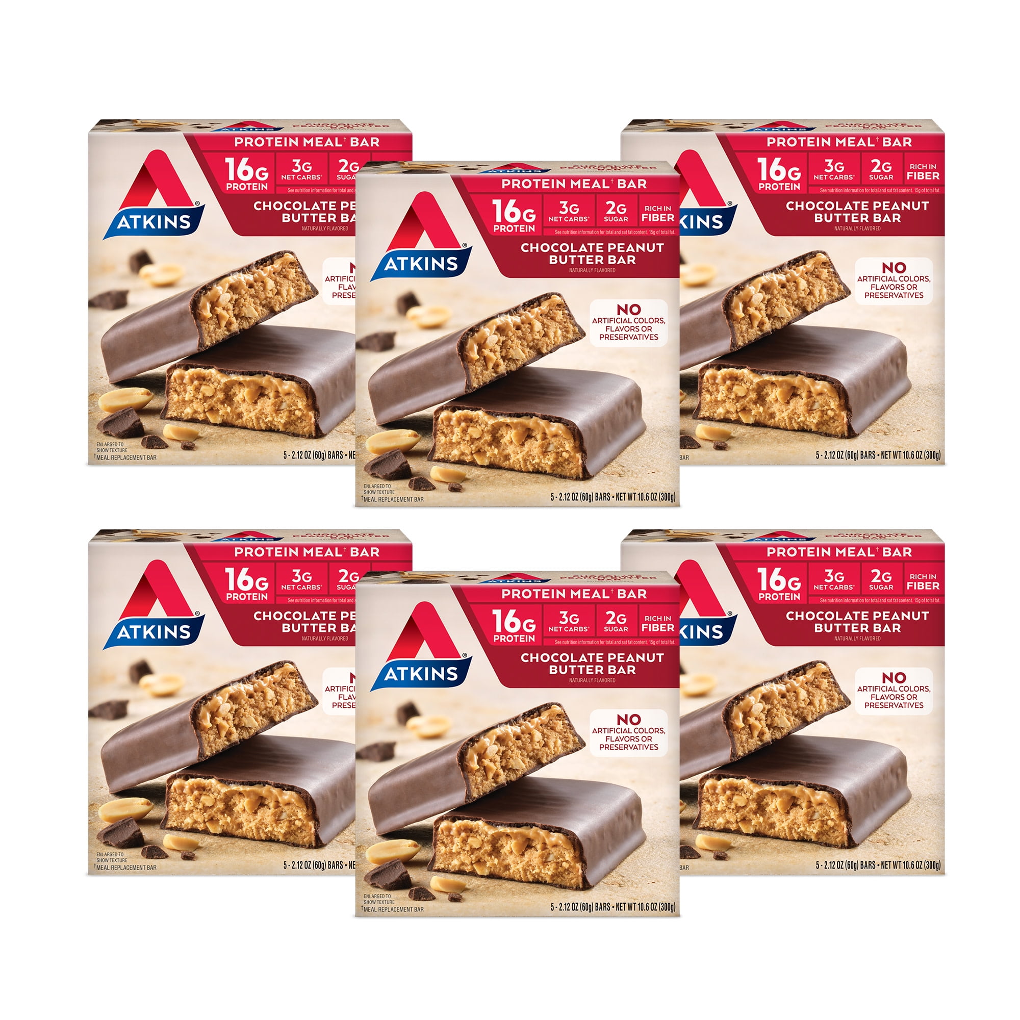 Atkins Chocolate Peanut Butter Protein Meal Bar, Low Sugar, Meal ...