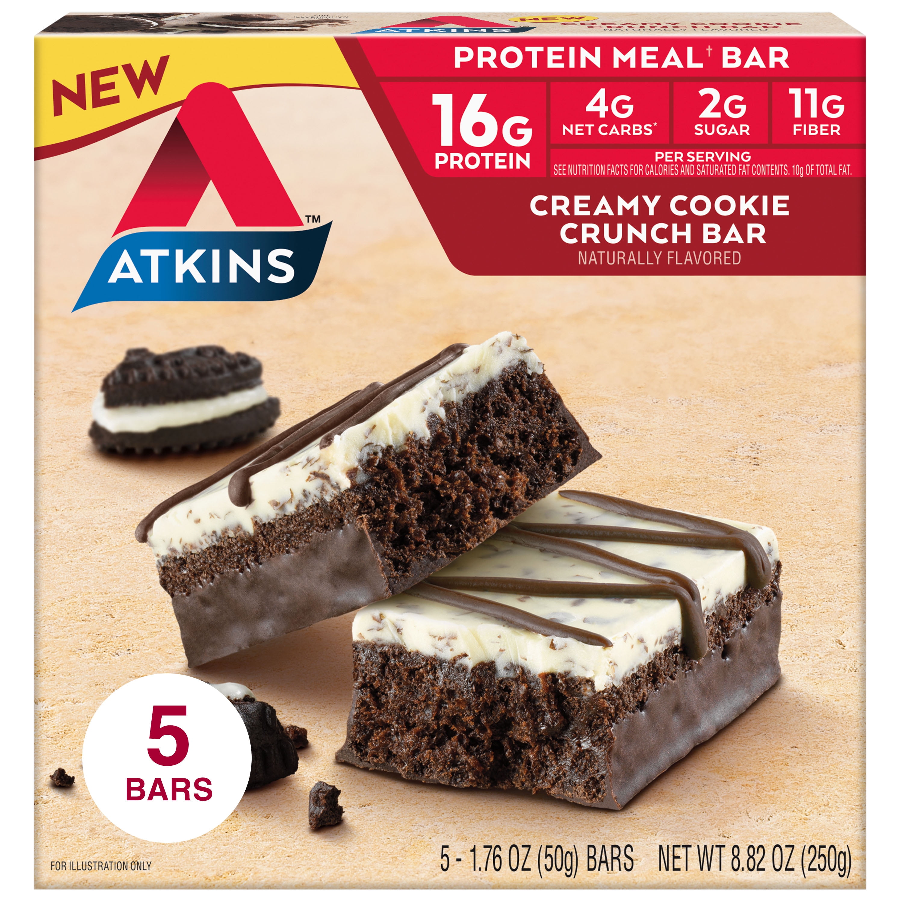Atkins Creamy Cookie Crunch Meal Bar, 5 Count - Walmart.com