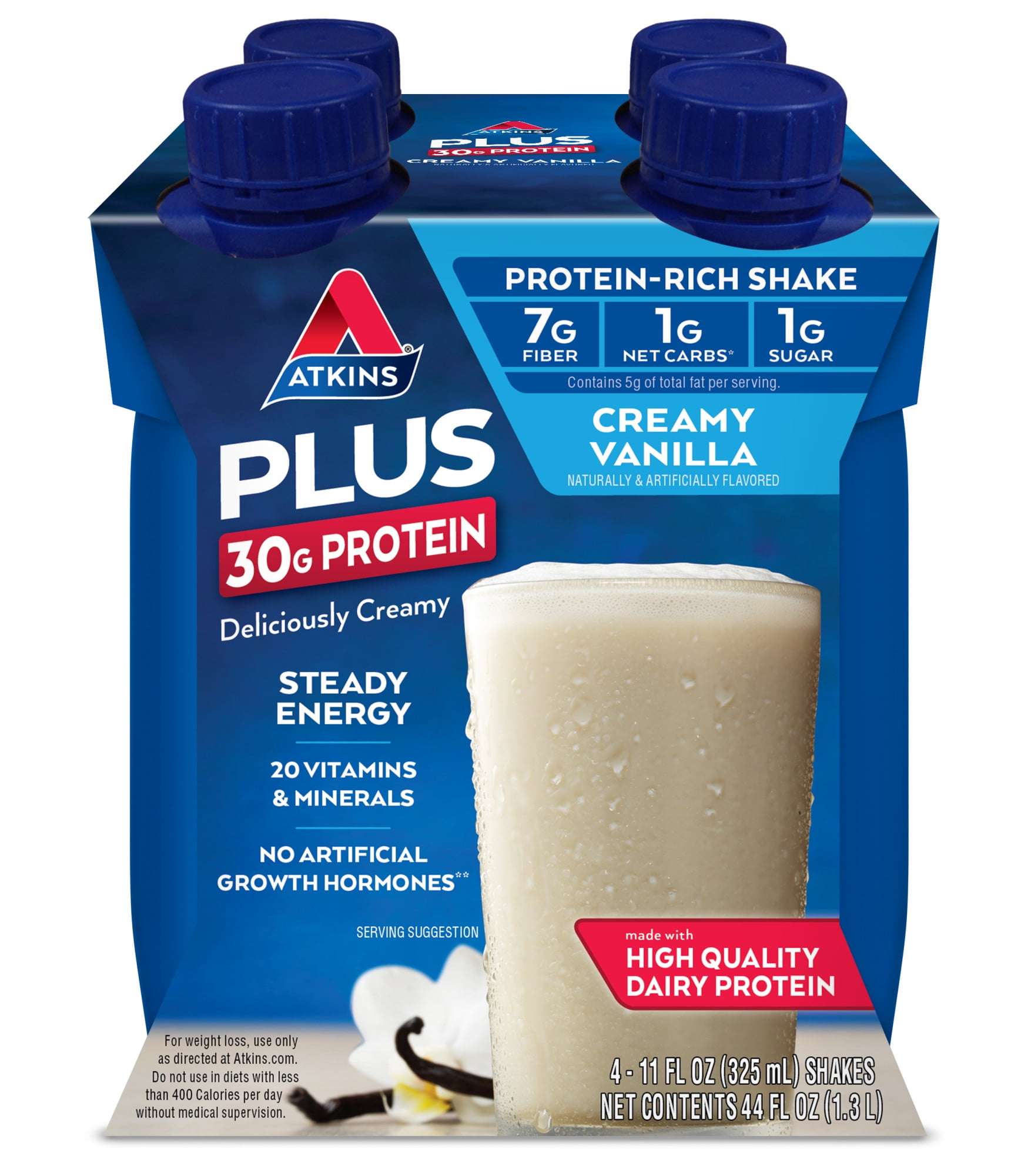 Atkins Creamy Vanilla PLUS Protein Shake, High Protein, Low Carb, Low ...