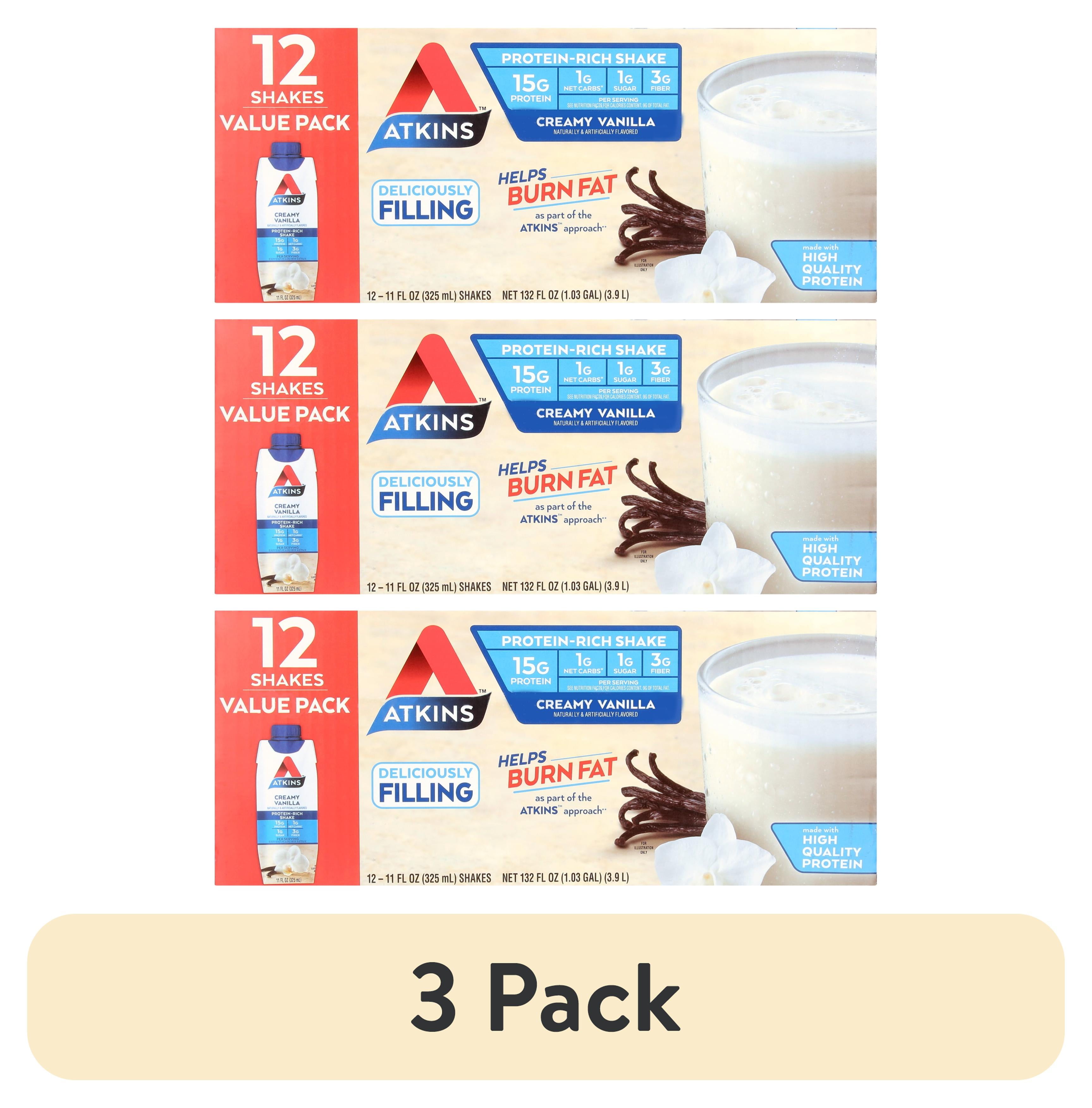 (3 pack) Atkins Creamy Vanilla Protein Shake, High Protein, Low Carb ...
