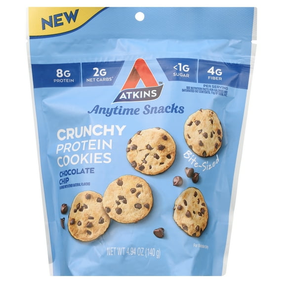 Atkins Crunchy Bite-Sized Protein Cookies, Chocolate Chip, 4.94 oz ...