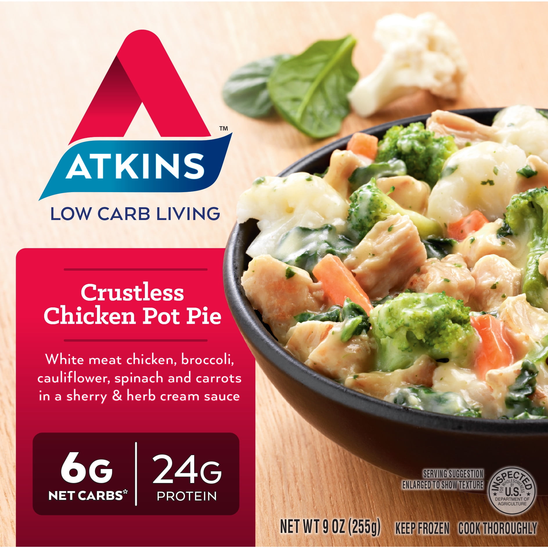 Atkins Crustless Chicken Pot Pie Bowl Meal 9oz, Low-Carb Frozen Dinner ...