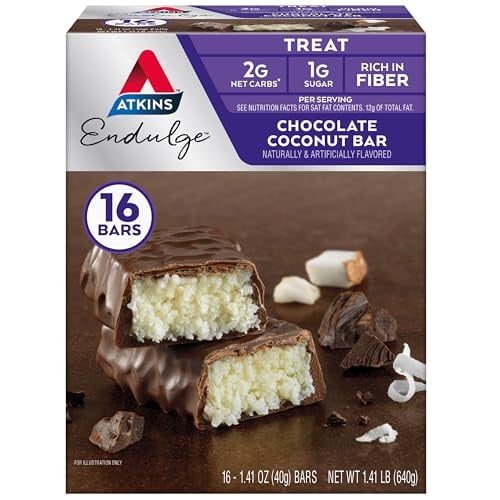 Atkins Endulge Chocolate Coconut Bar, Dessert Favorite, High in Fiber ...